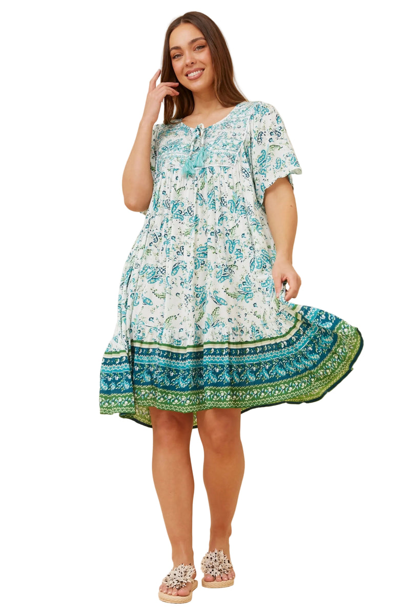 Honda Boho Short Dress - Paisley Spearmint Print – Berry Lush Designs