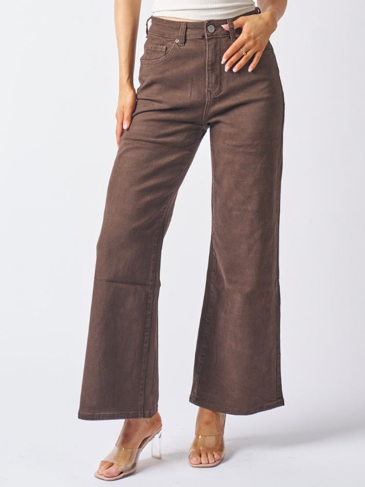 Wide Leg Denim Jeans - Chocolate – Berry Lush Designs